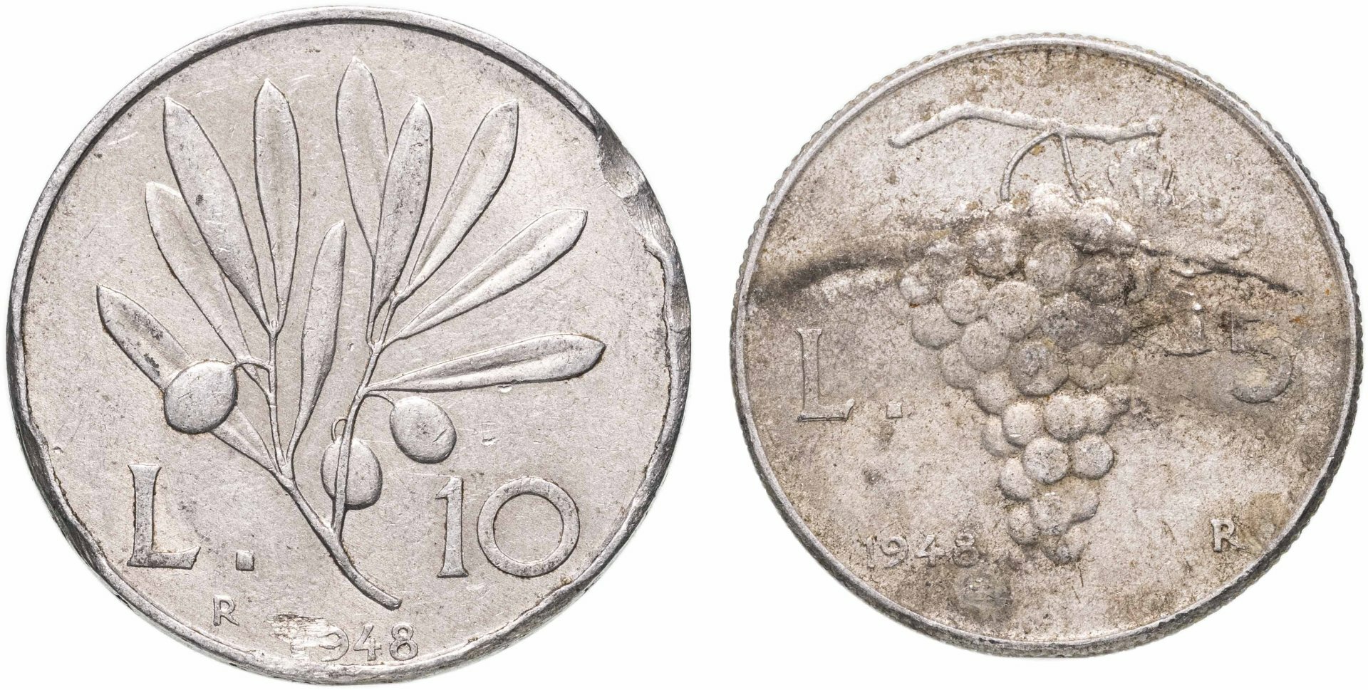 Италия набор 5 и 10 лир 1948, Алюминий, в сохранности VF