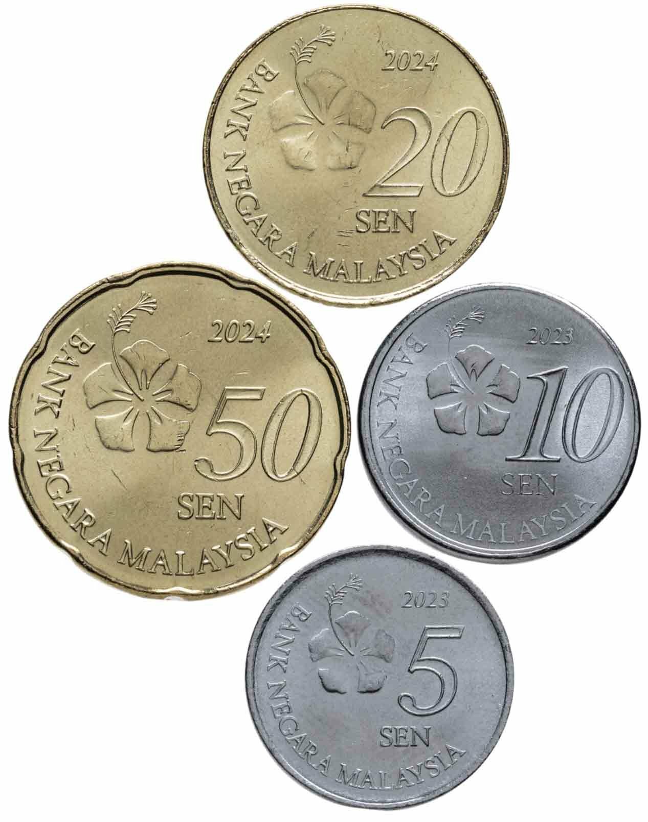 Малайзия - набор 4 шт 5, 10, 20, 50 сен 2023-2024 Цветы, Биметалл, в сохранности UNC