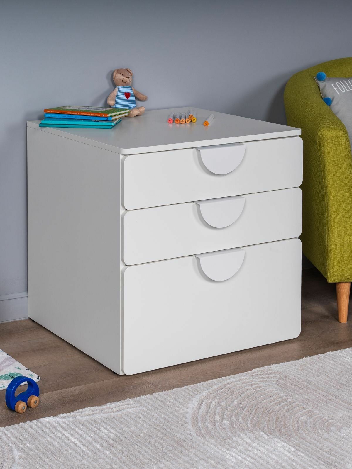 Комод Пикси, 3 ящика 60x57x60, белый (робкий подснежник), ГУД лакк