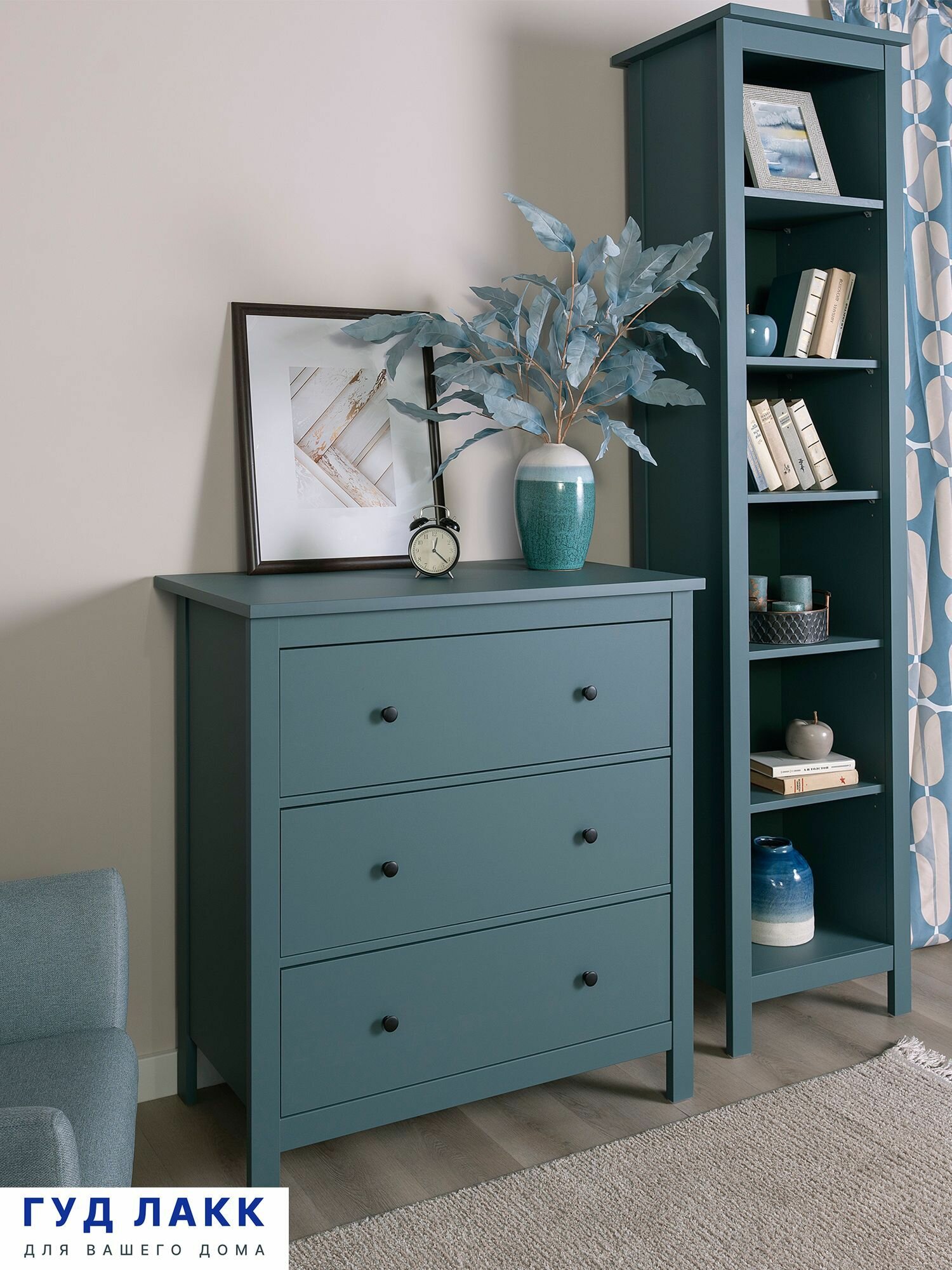 Комод Сага, 92х51х100 см, темно-бирюзовый, ГУД лакк