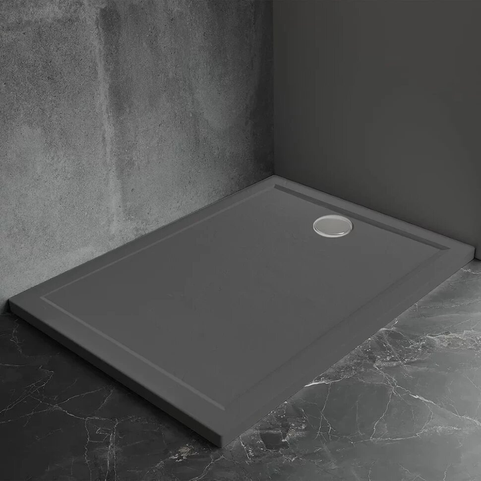 Душевой поддон Veconi Pietra PT-AG-12090-RU 120x90 см, из литьевого мрамора, прямоугольный, темно-серый