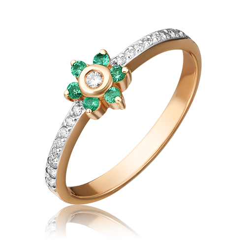 Кольцо, красное золото, 585 проба, бриллиант, изумруд