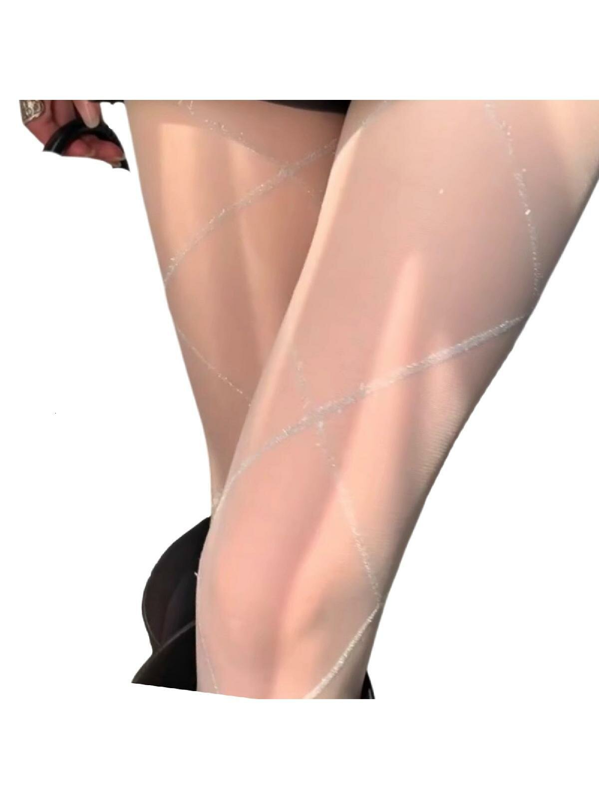 Женские блестящие колготки с ромбовидным узором, Белое молоко