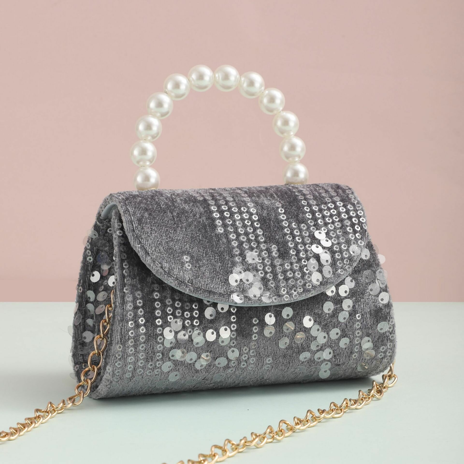 Детская новая осенне-зимняя шерстяная сумка с жемчугом, модная сумка в стиле Chanel, монетница, сумка через плечо с цепочкой