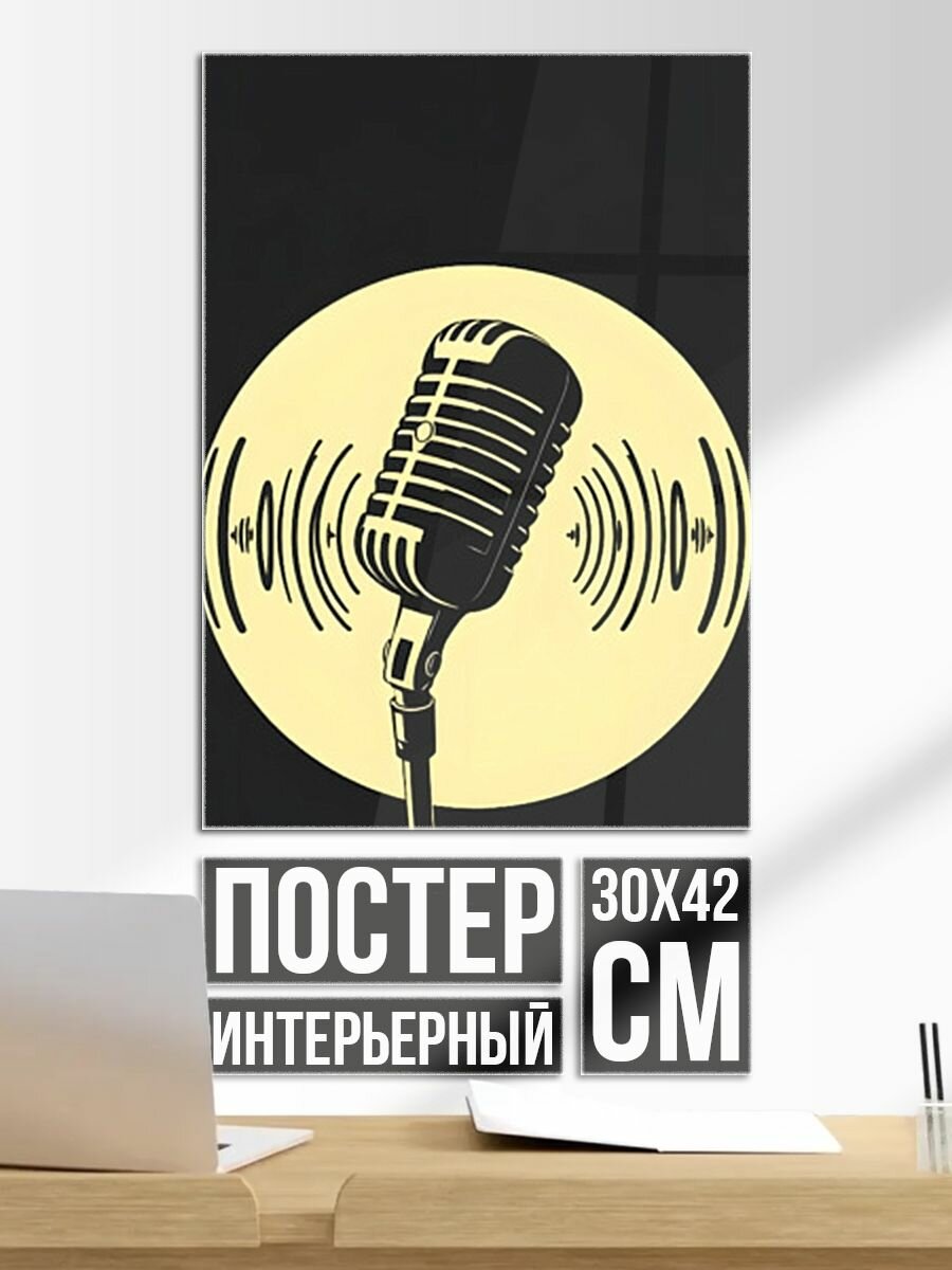 Постер на стену Микрофон на черном фоне