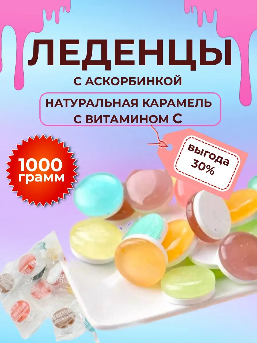 Китайские конфеты фруктовые леденцы с аскорбинкой 1кг, без ГМО
