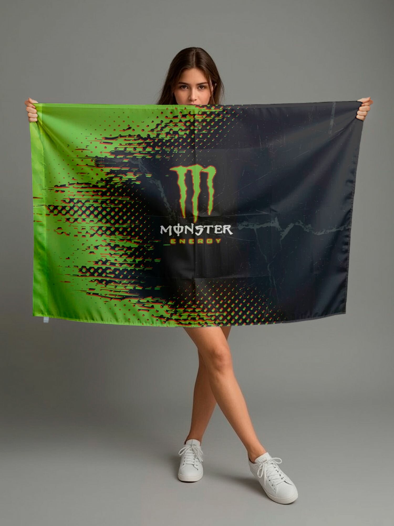 Флаг Monster Energy, 90х135 см на шёлке для ручного древка