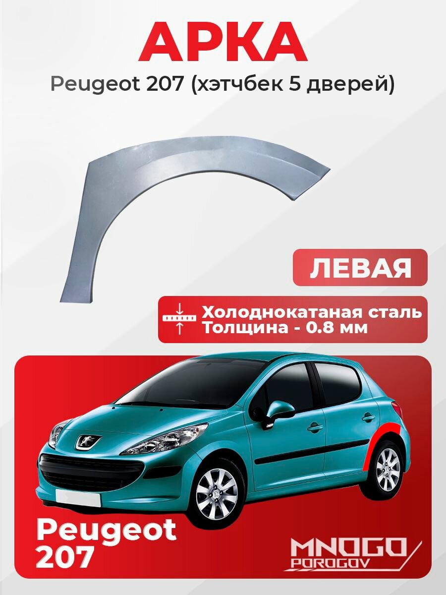 Задняя левая арка на Peugeot 207 хетчбэк 5 дверей 2006-2015 холоднокатаная сталь, толщина 0,8 мм Пежо 207, кузовной ремонт.