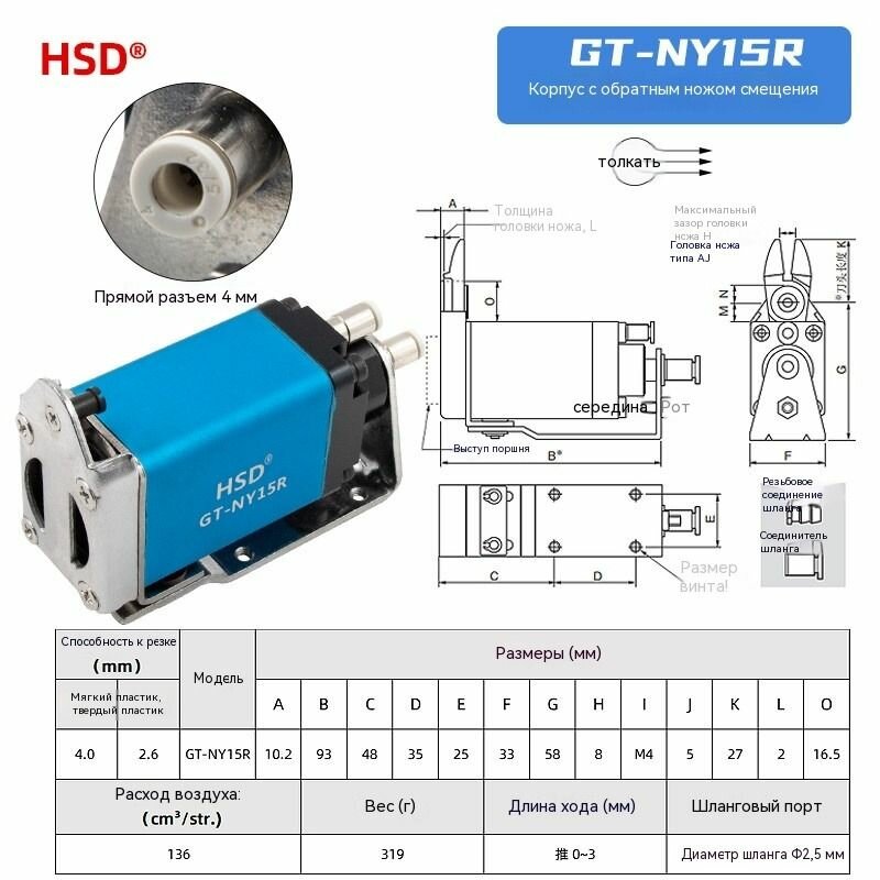 Миниатюрные пневматические кусачки для литников HSD GT-NY15R (только корпус)