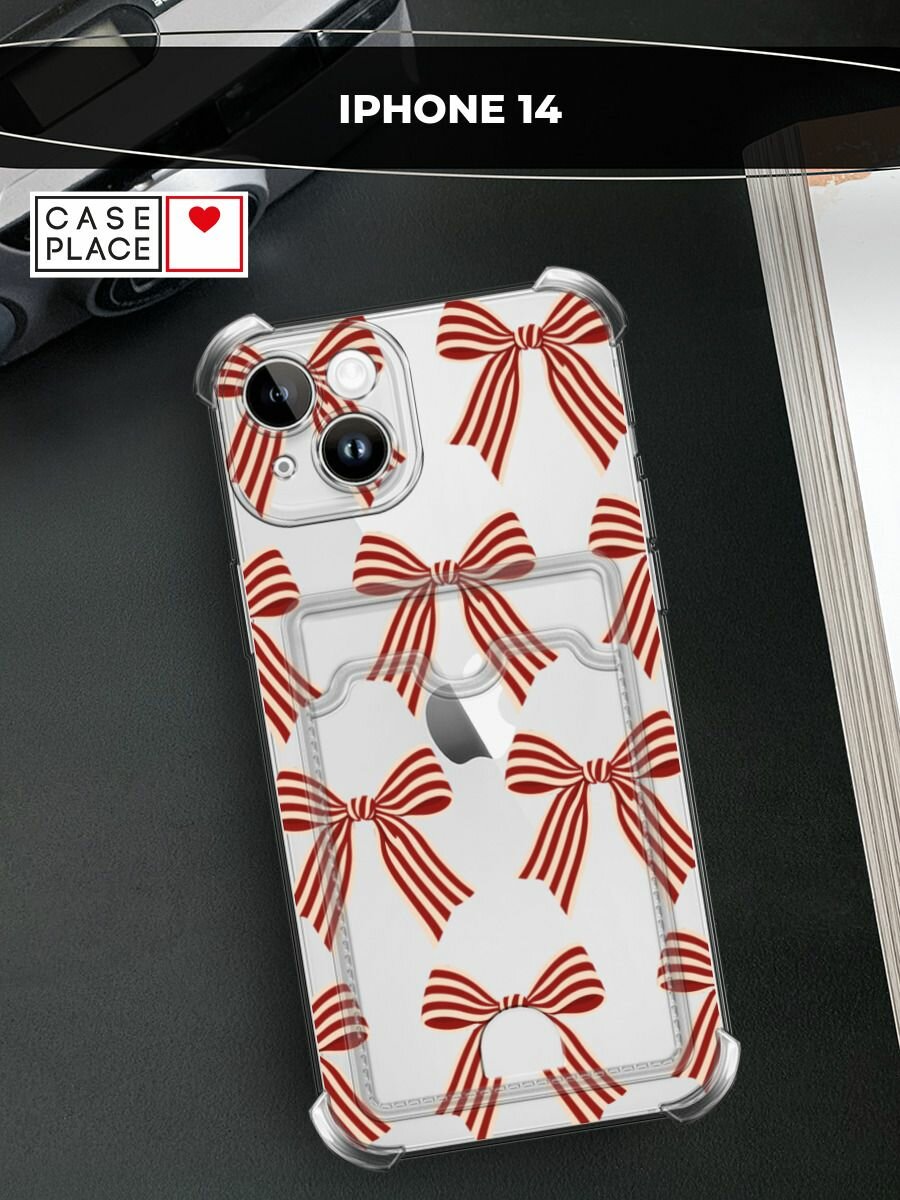 Чехол на Apple iPhone 14 (Айфон 14) с картой и принтом Полосатые бантики 2