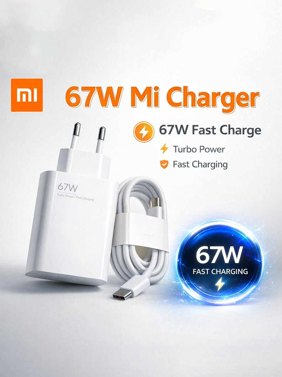 Сетевой адаптер питания 67W Turbo Charge, блок питания для телефона и ноутбука со шнуром Type-C