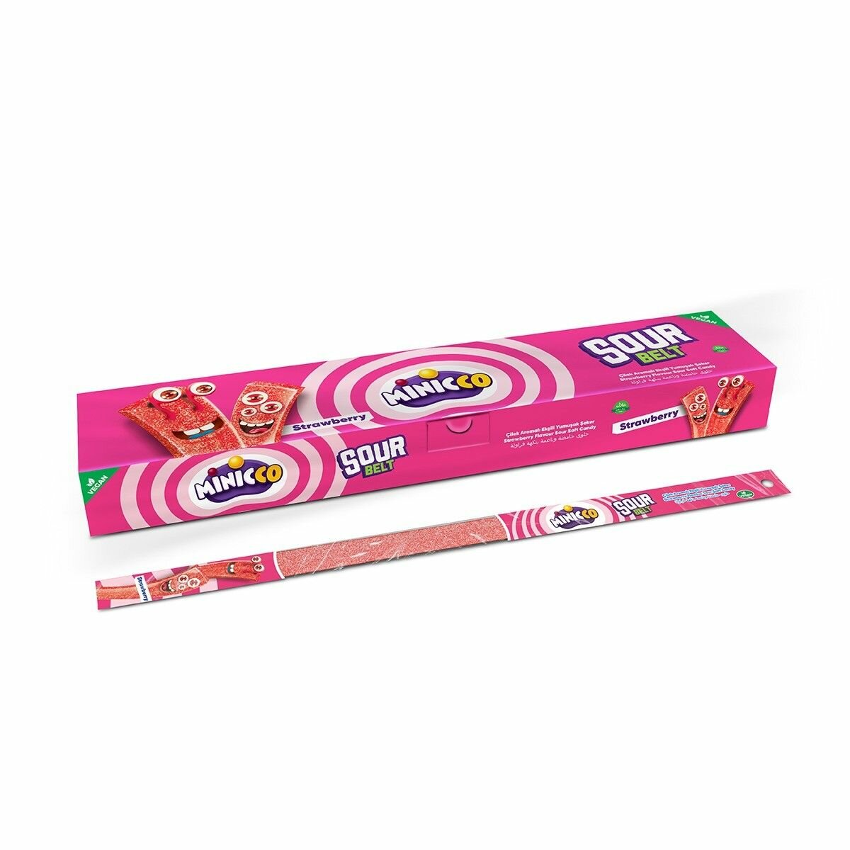 Мармелад MINICCO Sour Belt Strawberry кислый лента Клубника /шоубокс/ 15г*60шт
