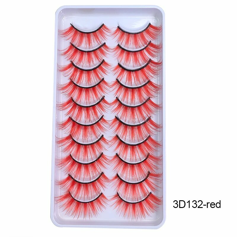 10 Париж/лот, радужные красочные норковые накладные ресницы, белые, красные, фиолетовые, синие цвета, накладные ресницы для кукол, косплей, макияж, реснички