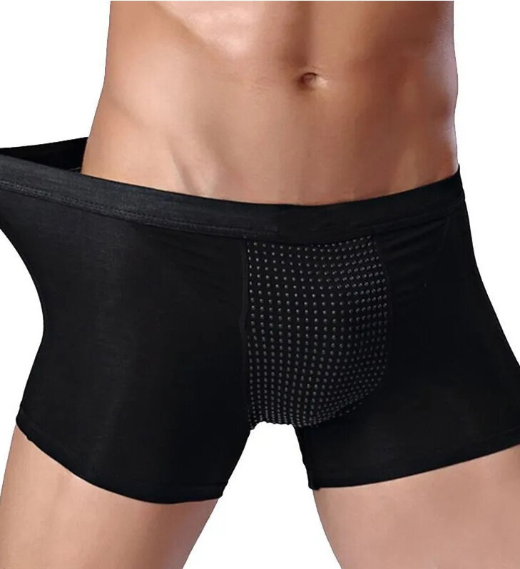 Мужские трусы-боксеры с турмалиновыми вставками, черный цвет, размер M