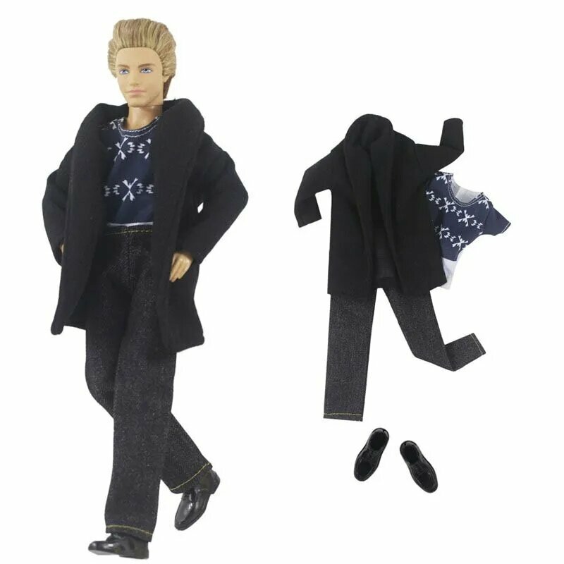 Комплект модной одежды черного цвета для куклы мальчика Кена