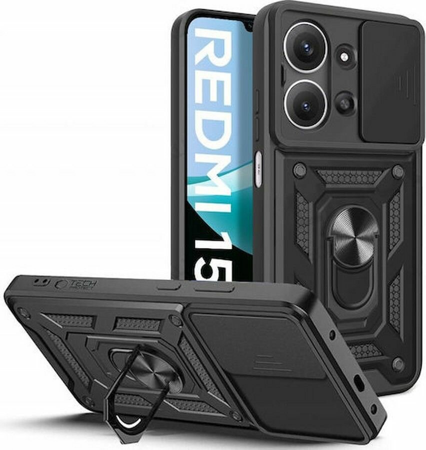 Противоударная накладка с защитой камеры Armor Case с кольцом для Xiaomi Redmi 15C/Poco C85 (2025) черный