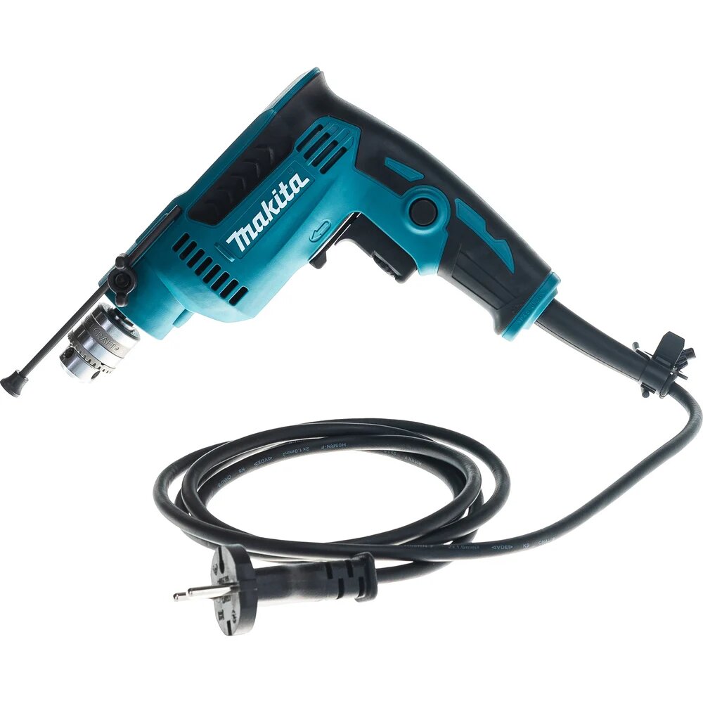 Дрель Makita DP2010 с реверсивным режимом, щеточным двигателем и ключевым патроном, профессиональный для мягких — фото 1
