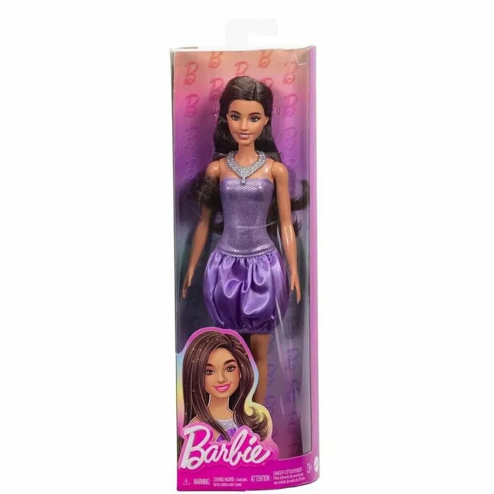 Barbie Очаровательная кукла Барби в фиолетовом металлическом платье HYT92