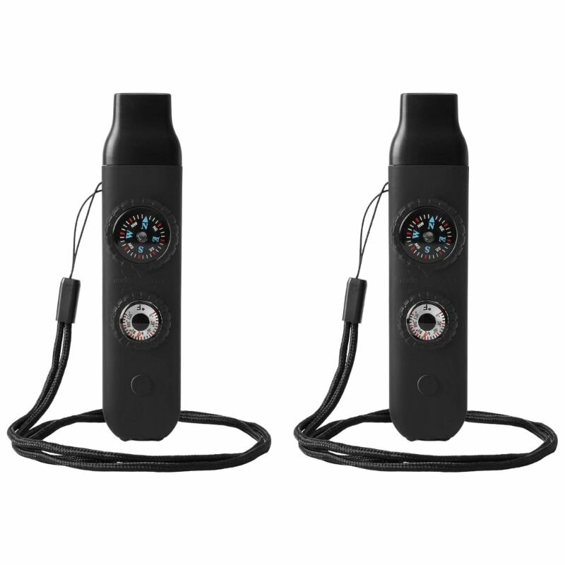 2 штуки многофункционального свистка "семь в одном" для выживания и спасательного свистка-черный