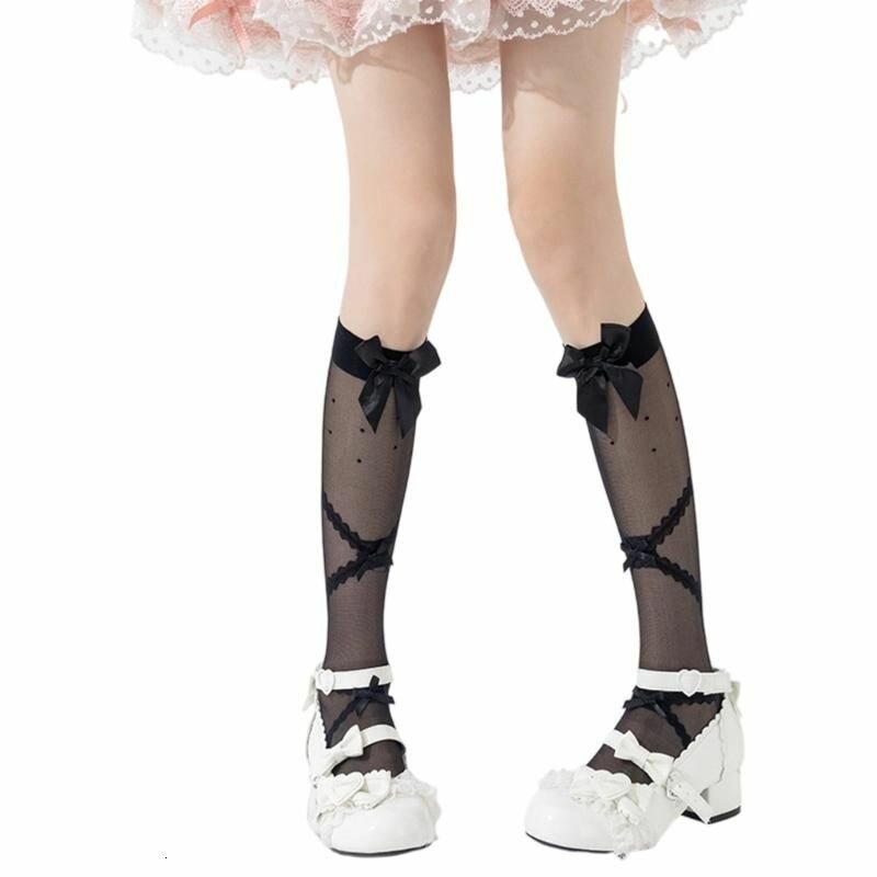 Женские прозрачные гольфы с бантом, Черный