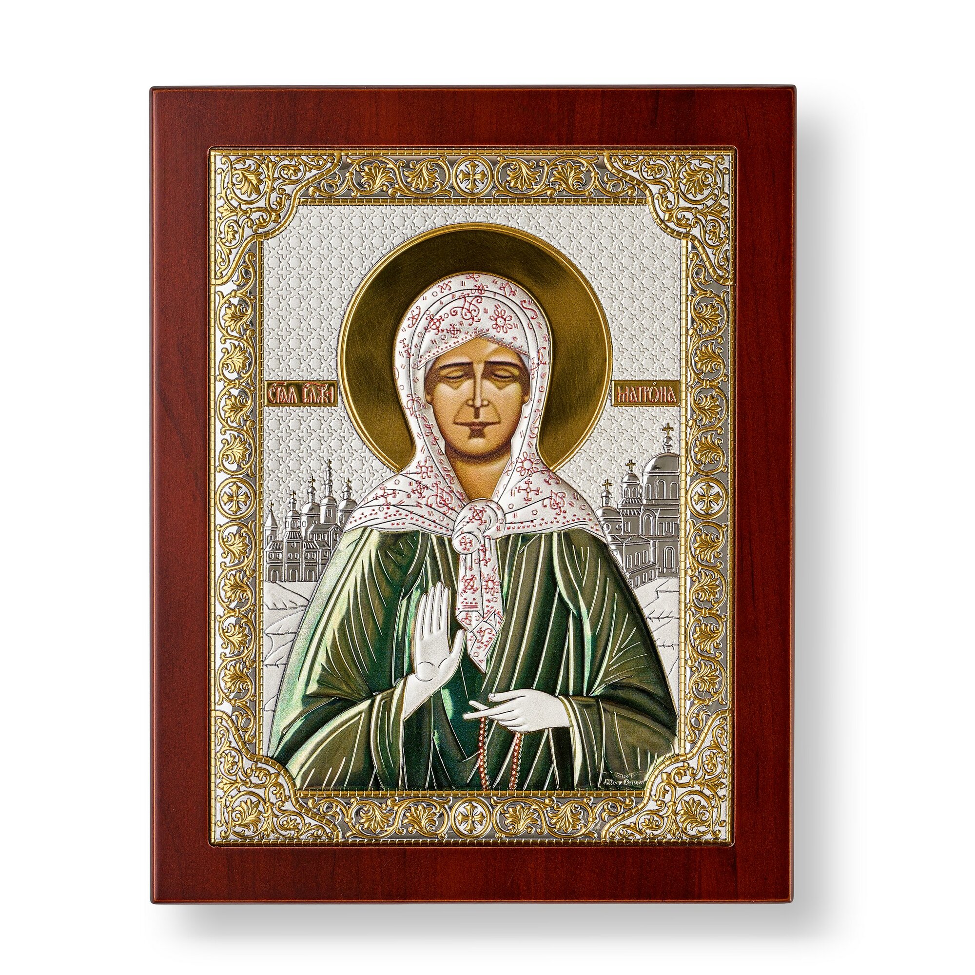Икона серебряная, греческая Матрона 150х190мм.