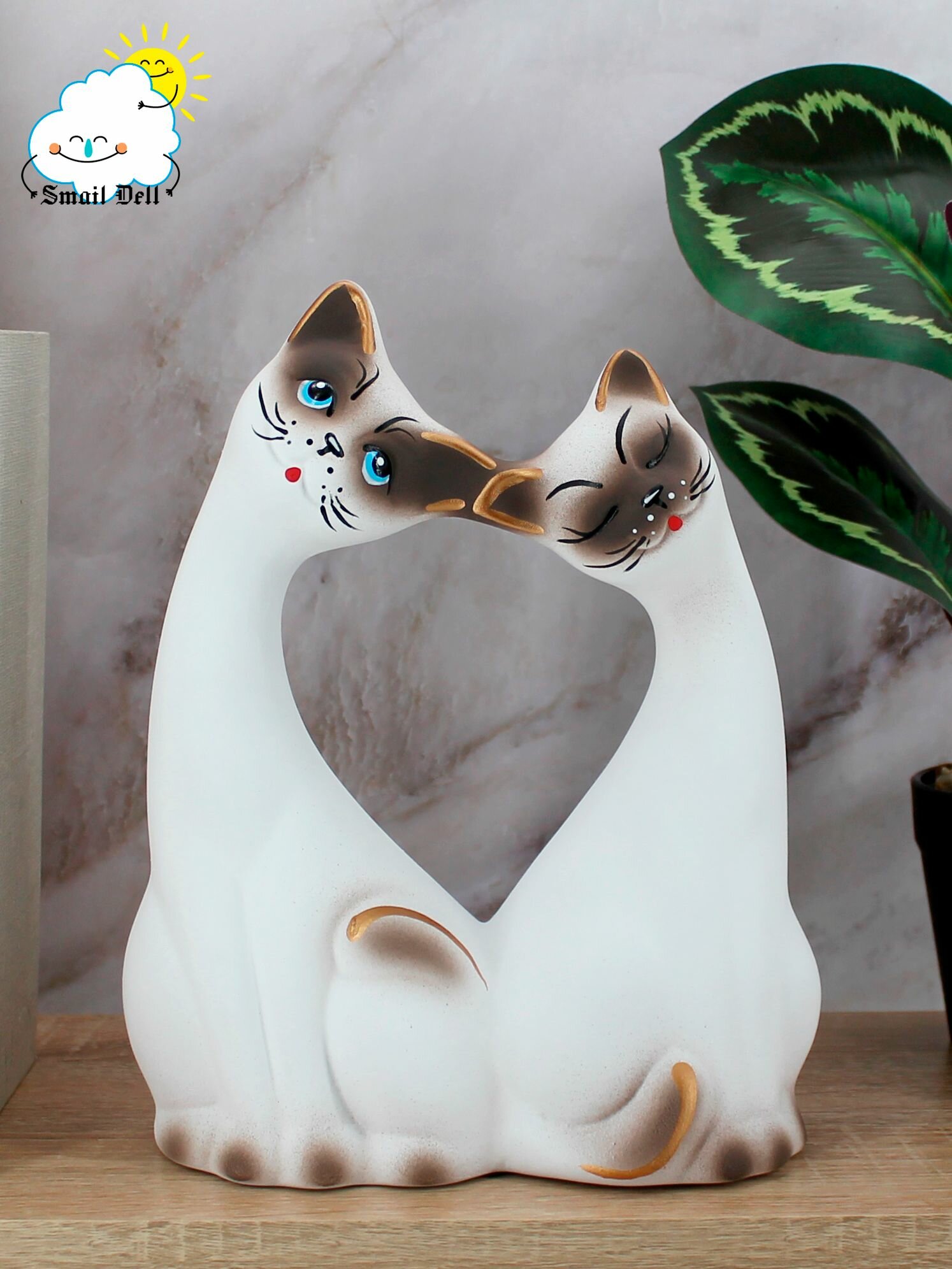 Статуэтка Влюбленные коты , 21.5 см , керамика , цвет белый с коричневым подпалом