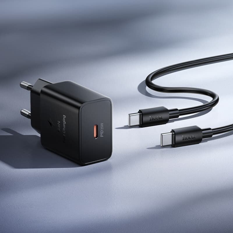 Сетевое зарядное устройство HOCO N76, GaN, PD, 25 Вт, кабель Type-C, 60W 1 м, черное