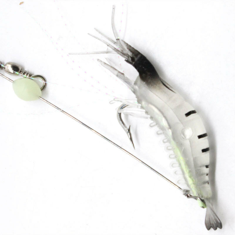 Рыболовная светящаяся, мягкая приманка Glow Shrimp, имитация креветки с крючком, 9 см/6г, черно-белая