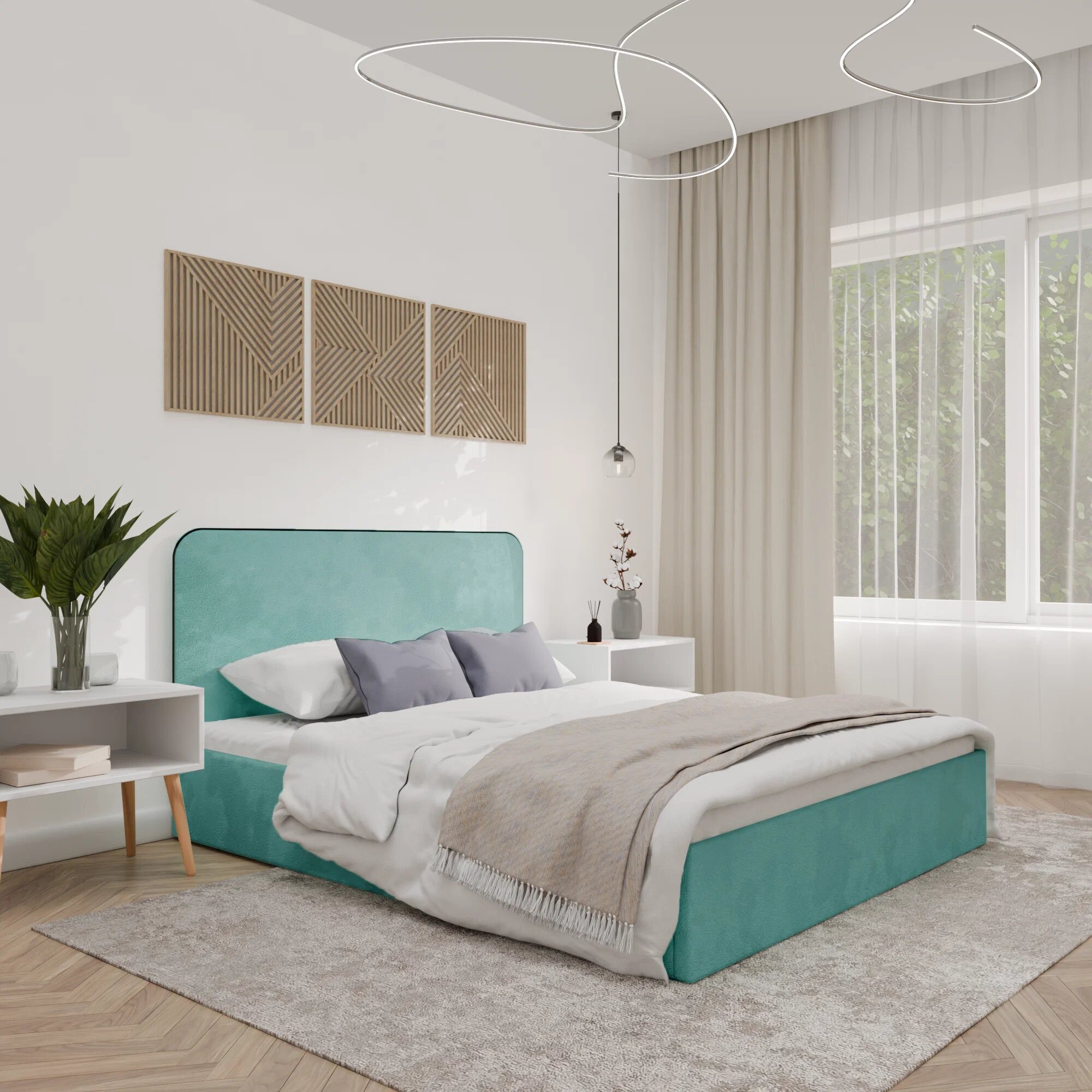 Кровать Абстракт Элит с настилом, 160х190, без ножек, мятный, с черным кантом