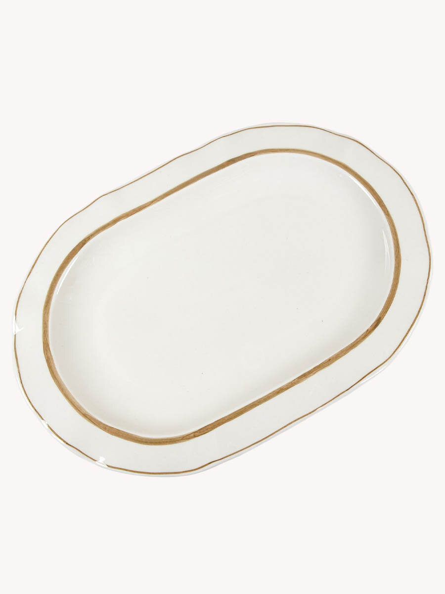 Блюдо овальное Дымов Керамика Нерль Ягодная Крыжовник 36см, керамика, белый/зеленый