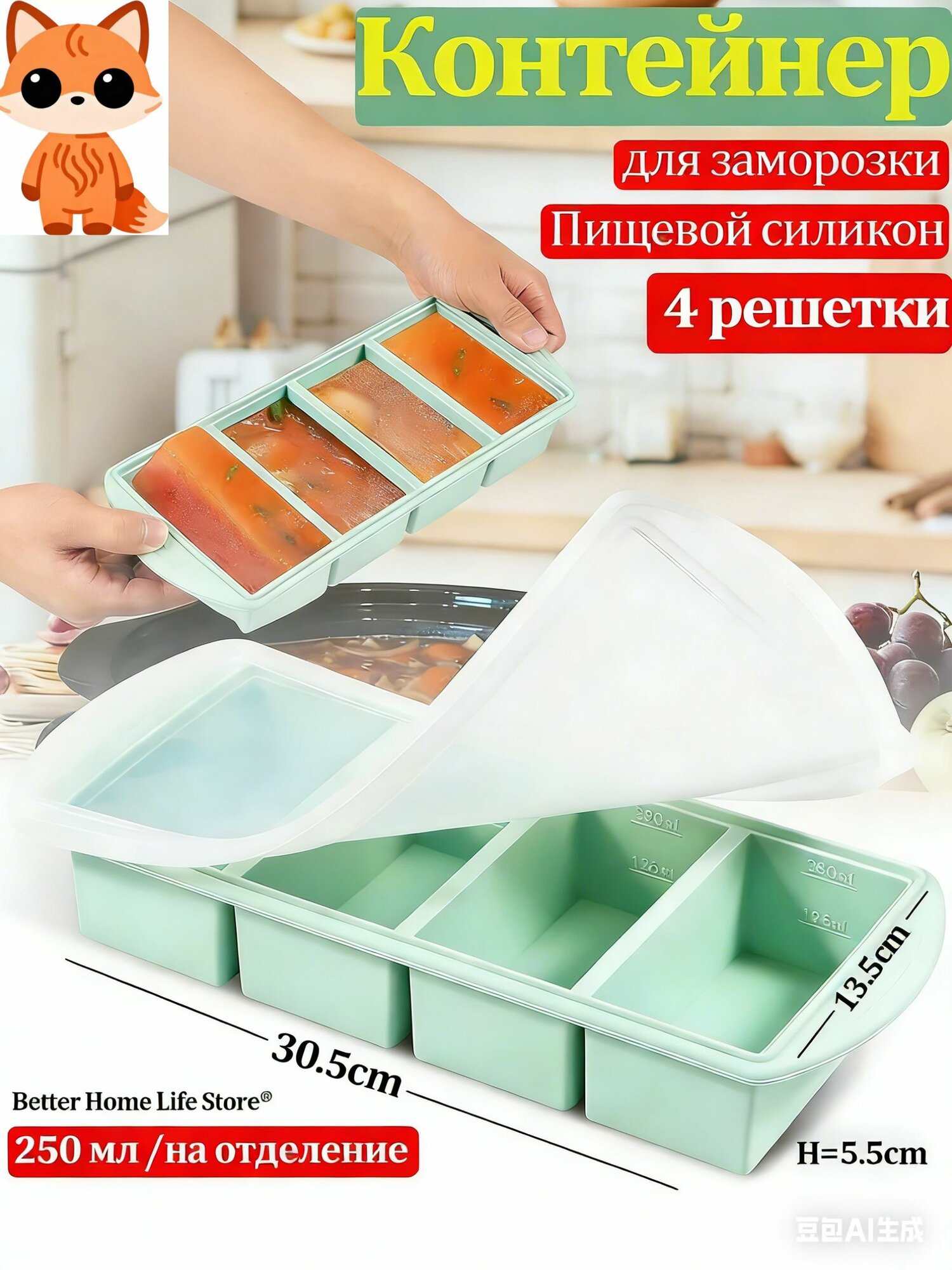Better Home Life Store Крышка силиконовая "Силиконовая форма", 4*250 мл, 1 шт