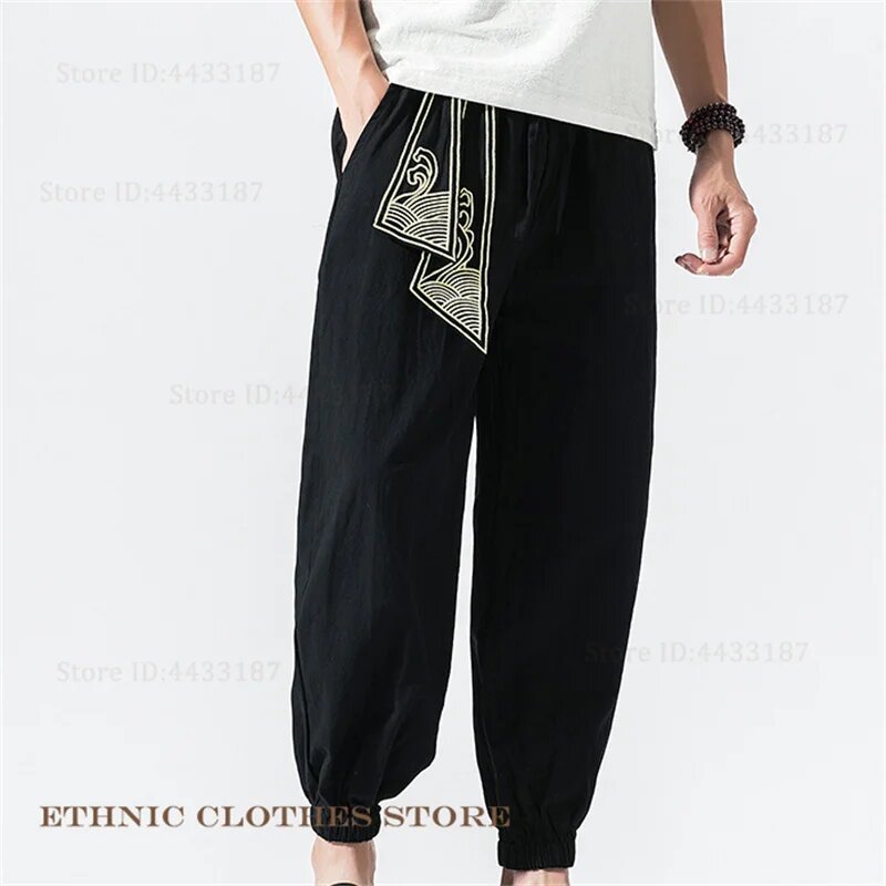 Большой размер 4XL 5XL, японское кимоно, кардиган, брюки, китайский стиль, хлопок и лен, хаори юката, уличная одежда, традиционный костюм самурая