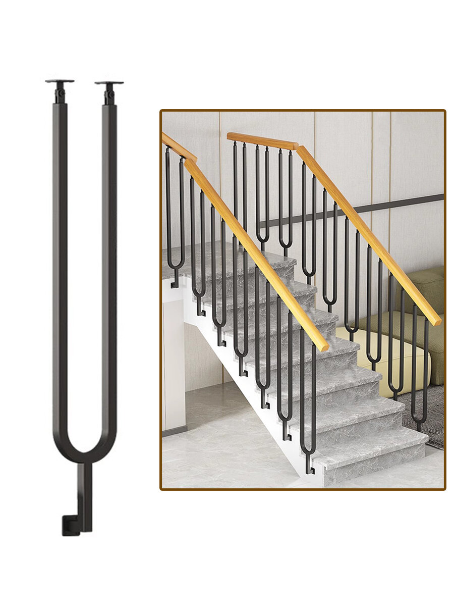 Кованые лестничные перила, боковое ограждение для мансарды, балкона, прихожей, U-образный квадратный поручень