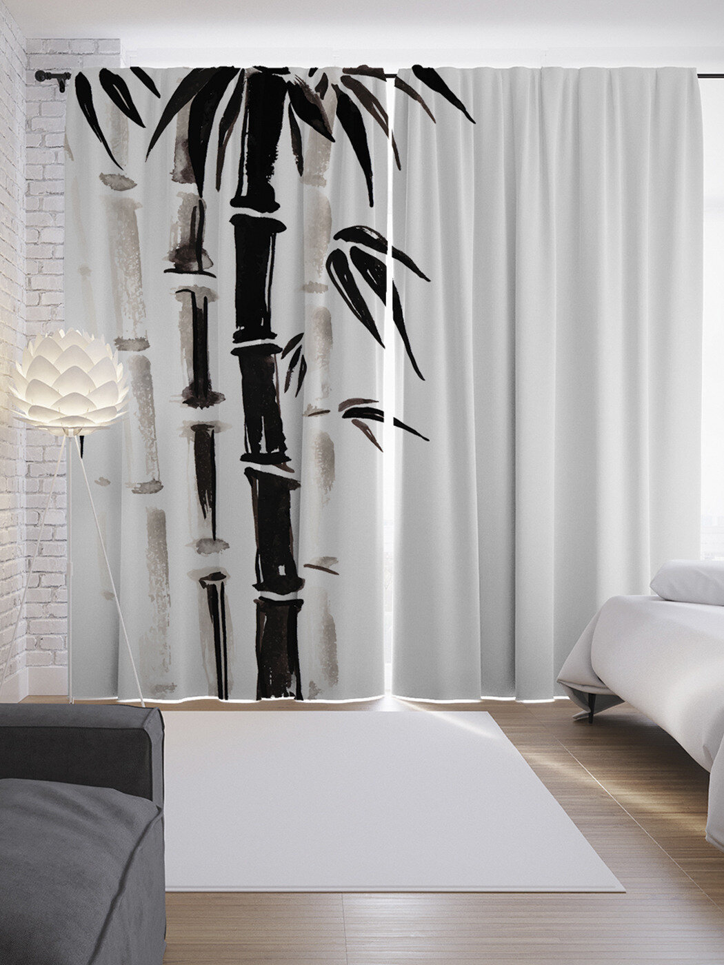 Фотошторы в спальню "Бамбуковые формы", 2 полотна шириной по 145 см, высота 265 см, JoyArty