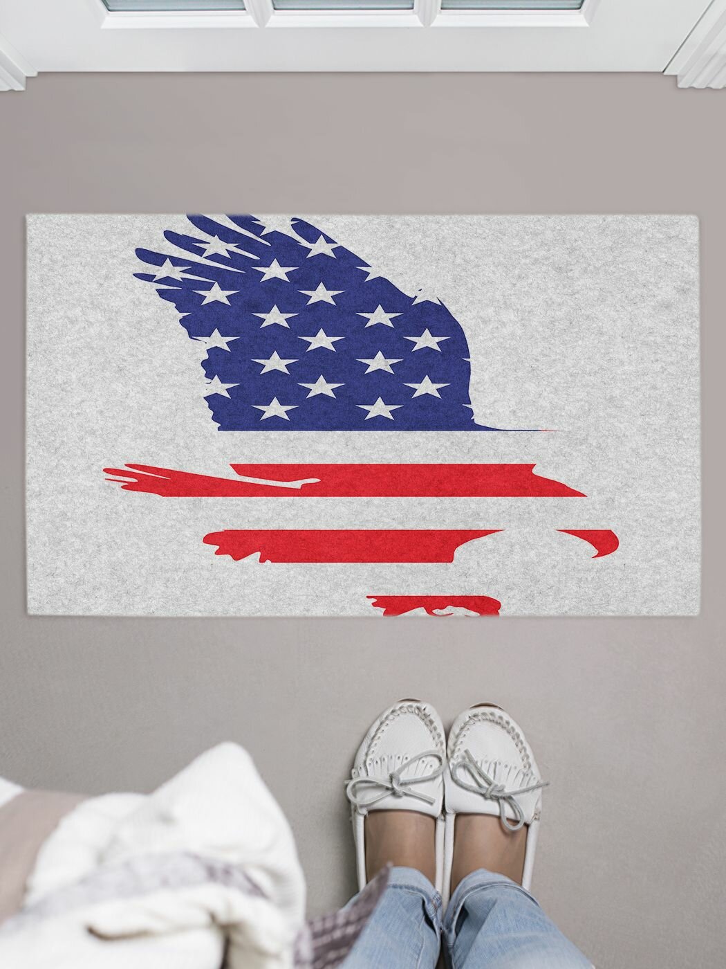 Коврик придверный в прихожую с принтом "Орел с цветами флага" 45x75 см , JoyArty