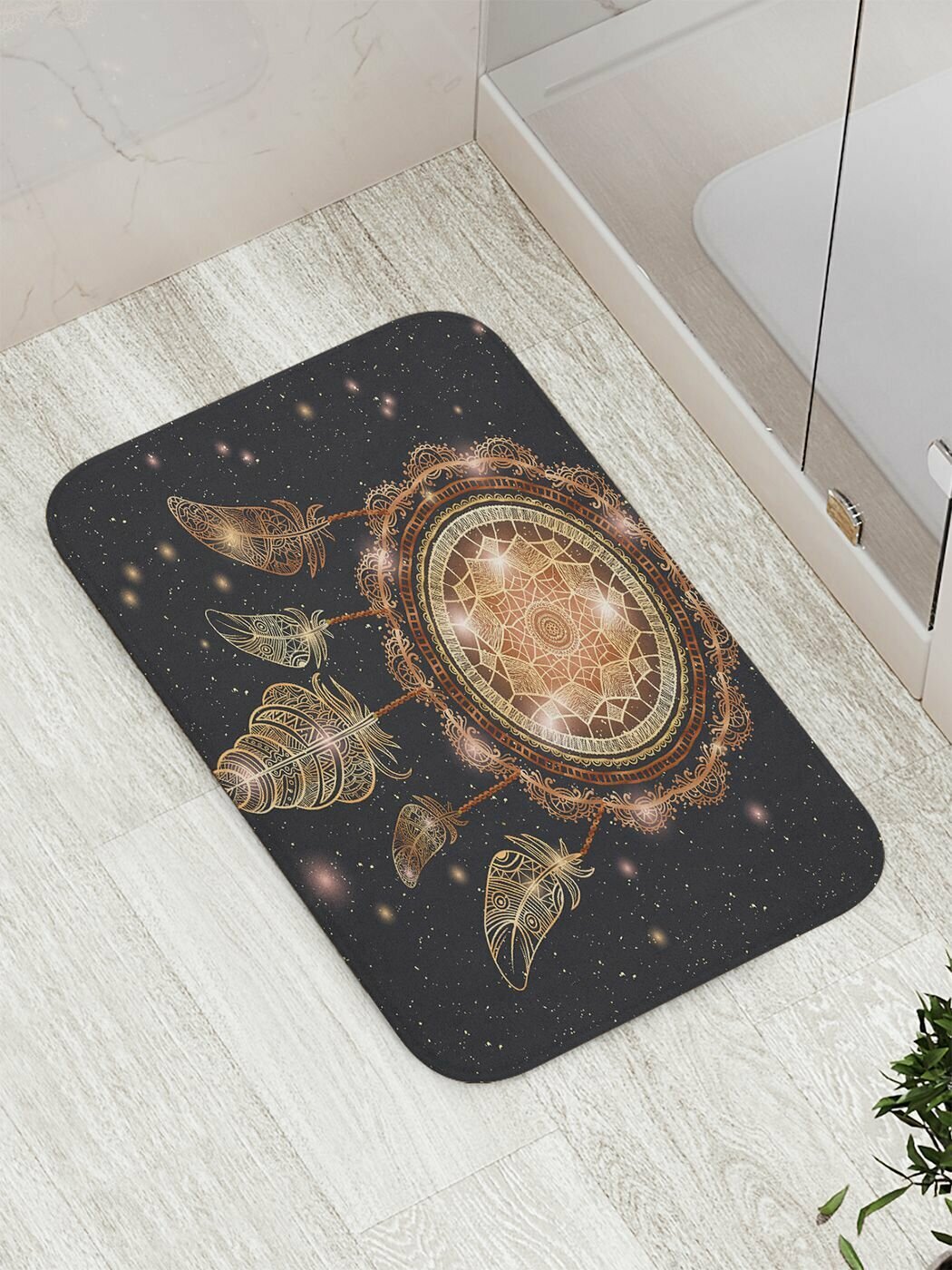 Коврик для ванной комнаты, туалета "Ловец снов и мандала" противоскользящий, 52х77 см, JoyArty
