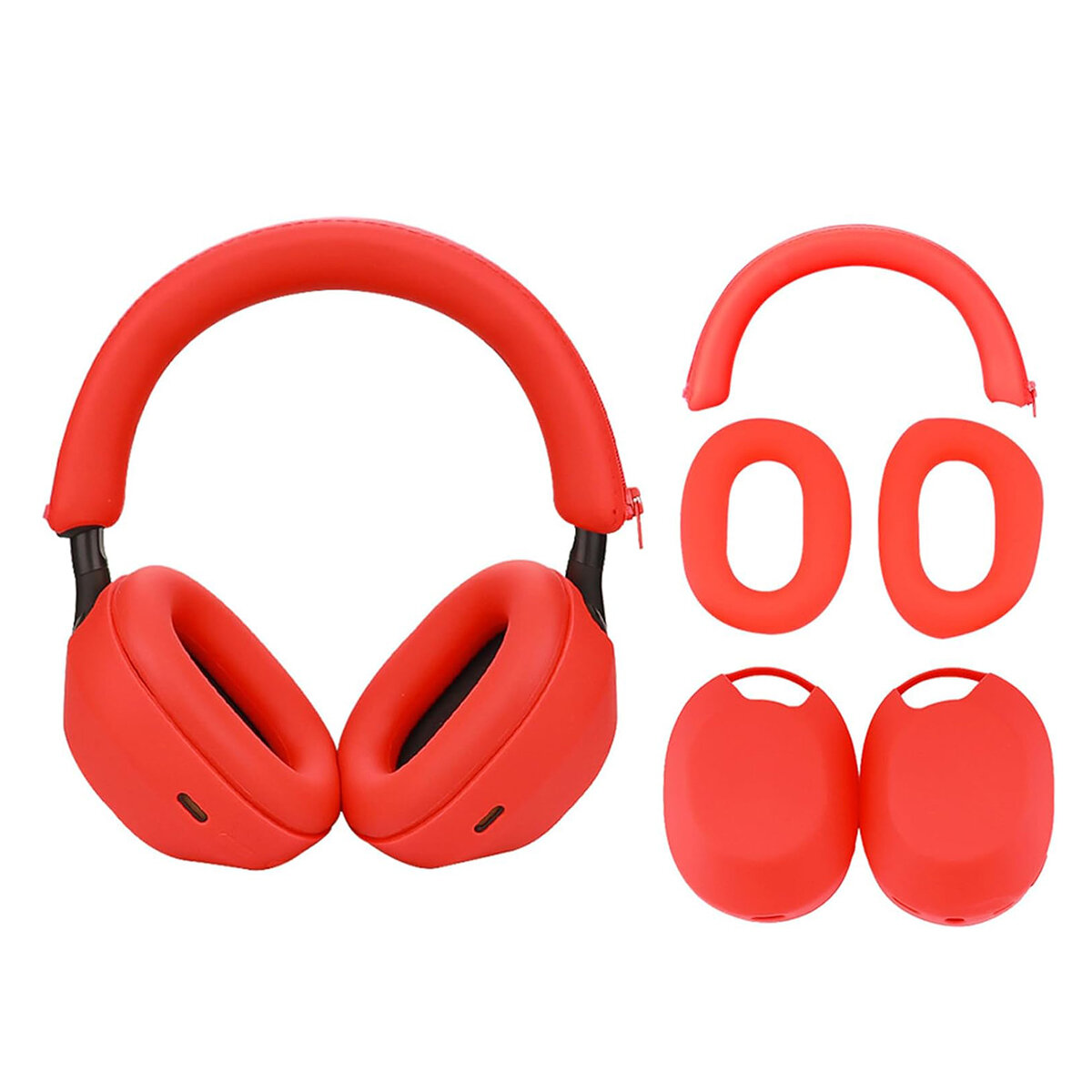 Силиконовый защитный чехол для наушников Sony WH-1000XM5 - оболочка для амбушюров и оголовья（Красный）