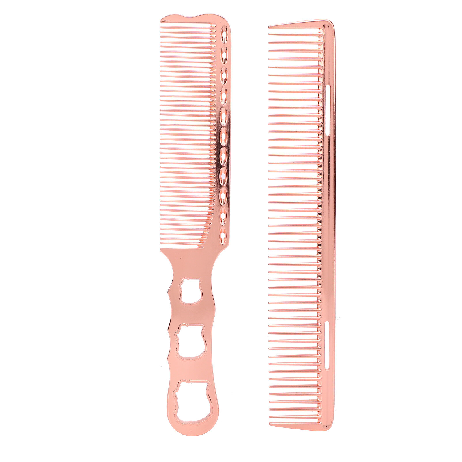 2 алюминиевые расчески для волос с мелкими зубьями. Термостойкие, металлические, для укладки волос, розовое золото