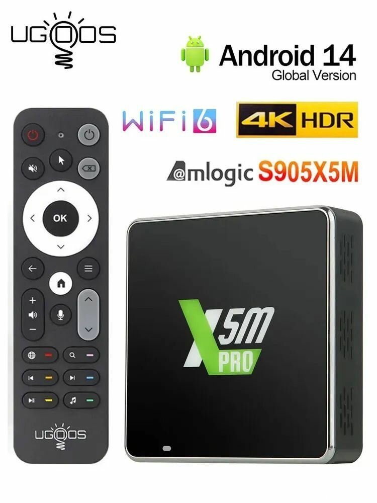 Медиаплеер UGOOS X5M Pro Андроид 14.0 4Гб/32Гб 1000M HD 4K, Караоке-система