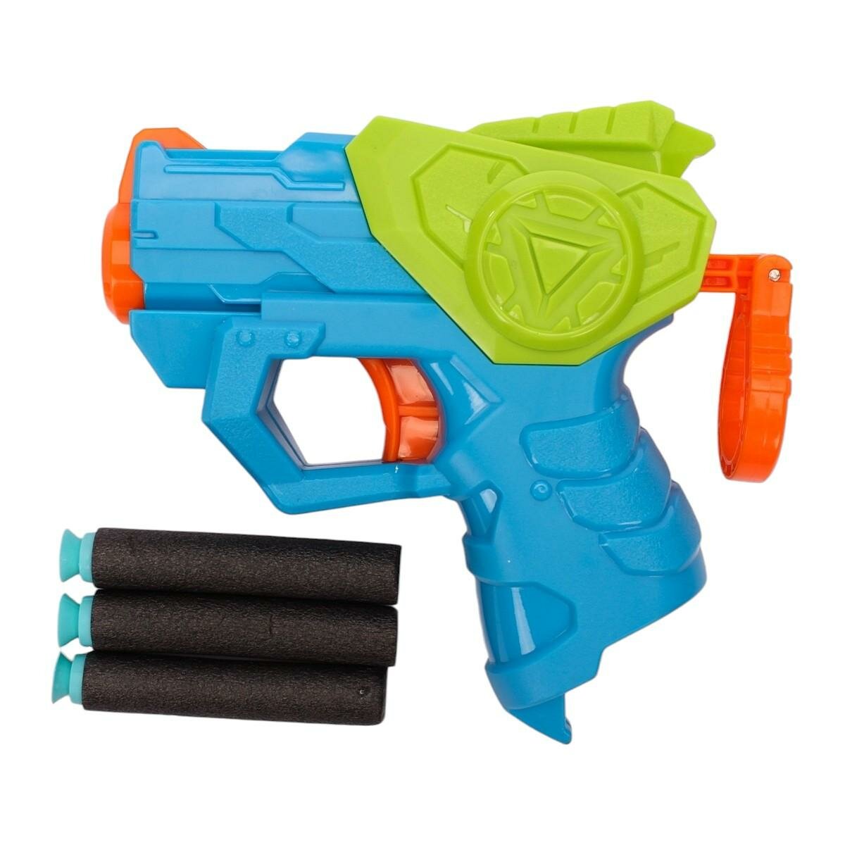 Пистолет игрушечный «SB621» с 3 мягкими патронами, пластик, безопасный для детей 6+, сине-зеленый