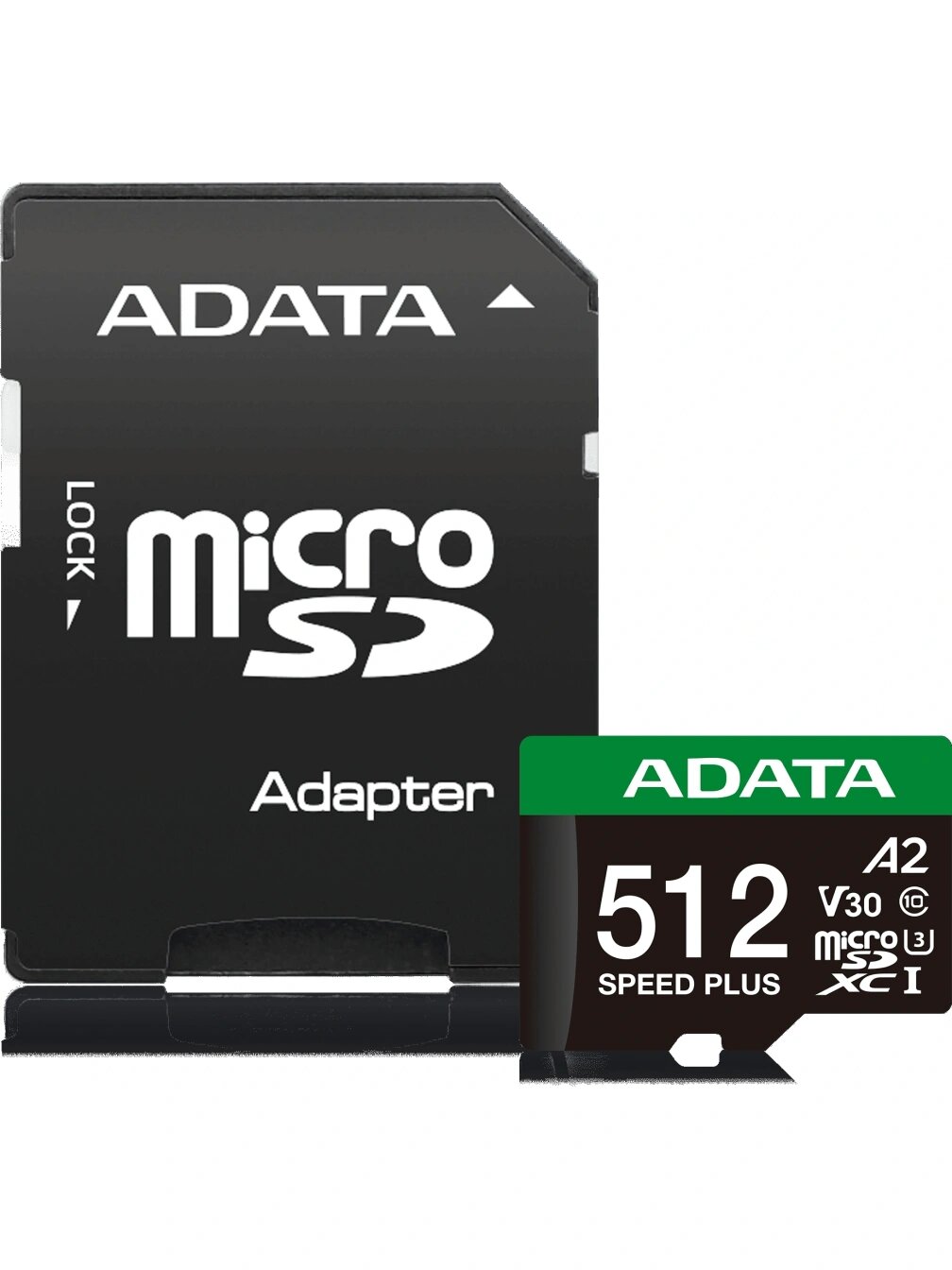 Карта памяти microSDXC UHS-I U3 A-Data Speed Plus 512 ГБ, 180 МБ/с, Class 10, UD512GUI3V30A2SP-RA1, 1 шт, переходник SD