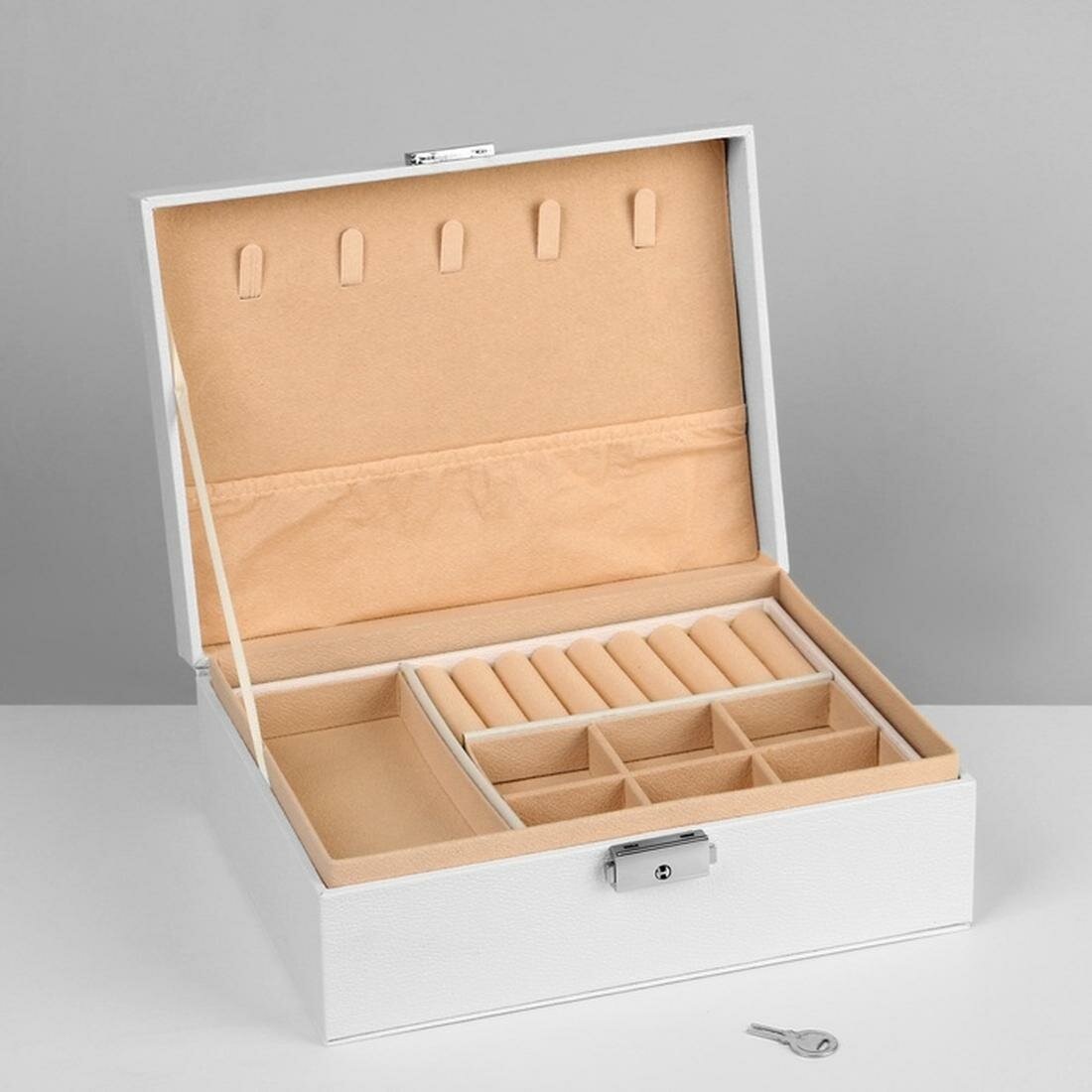 Шкатулка для украшений QF, съёмная подставка, 17×23×8.5 см, белая