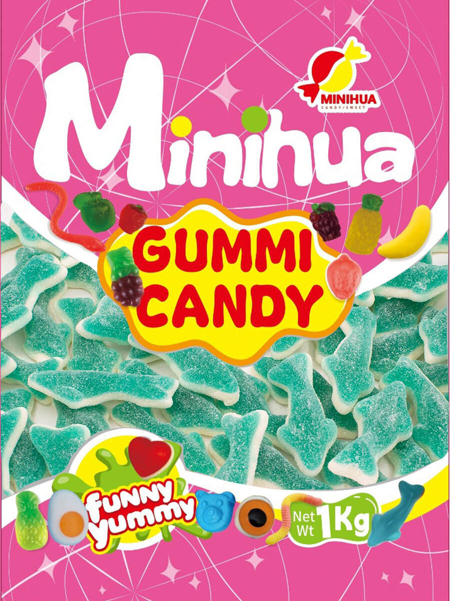 Мармелад жевательный "Акулы кислые" в сахаре 1кг HALAL /MINIHUA/Китай