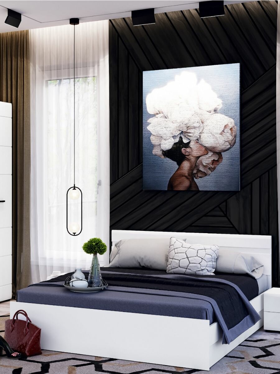 Кровать двуспальная Нэнси New 1,4 м 1435х800х2037, Белый/Белый глянец, с подъемным механизмом, МИФ