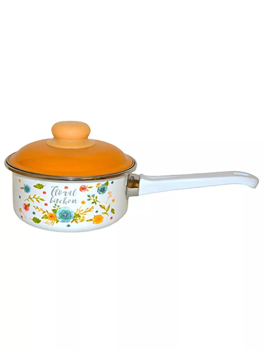 Ковш кухонный Appetite Floral kitchen с крышкой, эмалированный, 1 л