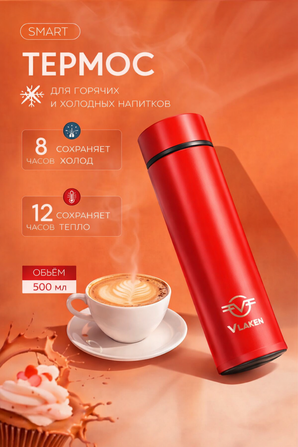 Термокружка-термос с датчиком температуры умная кружка, красная