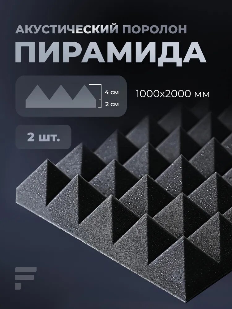 Акустический поролон Пирамида 60х1000х2000 мм, 2 шт / Шумоизолирующий - Звукоизолирующий поролон