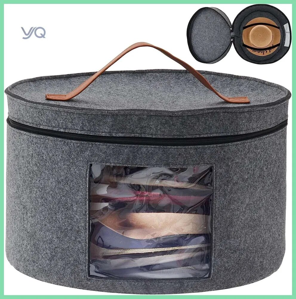 Коробка для хранения шляп 43x43x26см, серая, складная с ручками