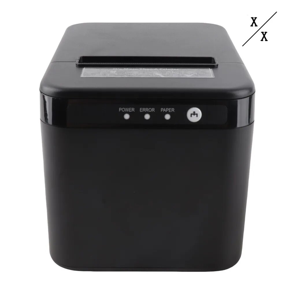 Принтер для чеков черный, USB+LAN, термопечать, автоотрез, в комплекте рулон, кабель, адаптер — фото 1