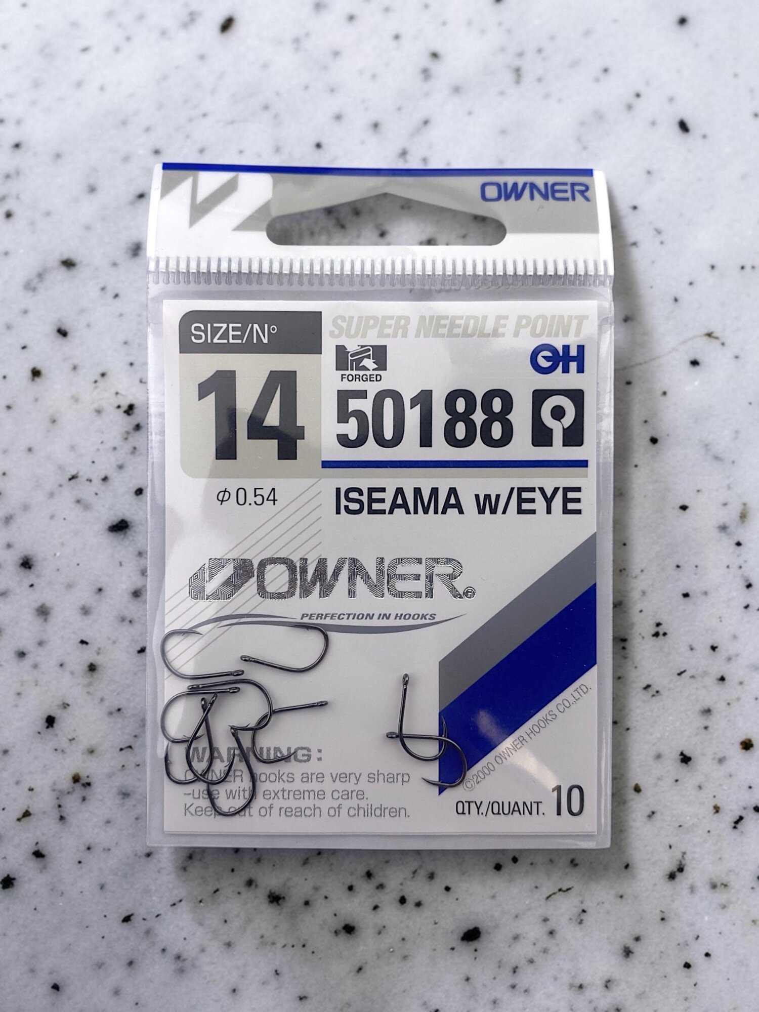 Крючок рыболовный Owner Iseama w/eye 50188 №14 0,54 мм, набор 10 шт.